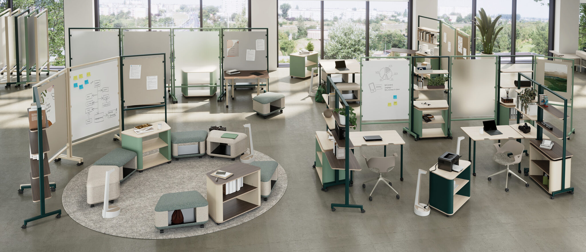 Rollic Mobile Furniture - Flip-Up Table, Ottoman, and PET Partitions ...